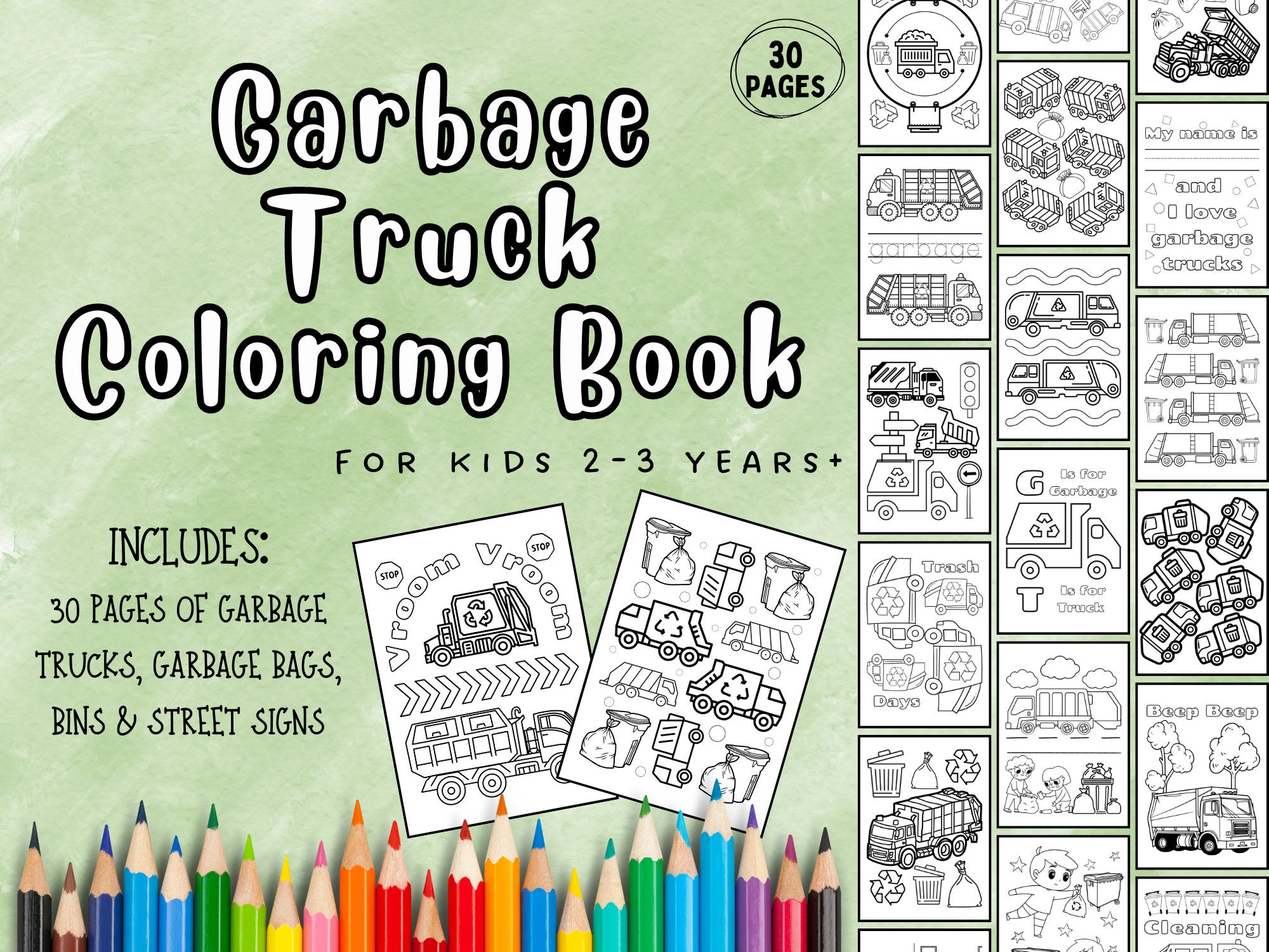 Garbage Trash Truck Coloring Book Pages Kids Toddlers Recycle Sheet ...