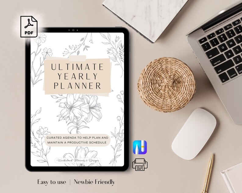 Digital Planner Undated | Printable Noteful Ready | Weekly Monthly ...