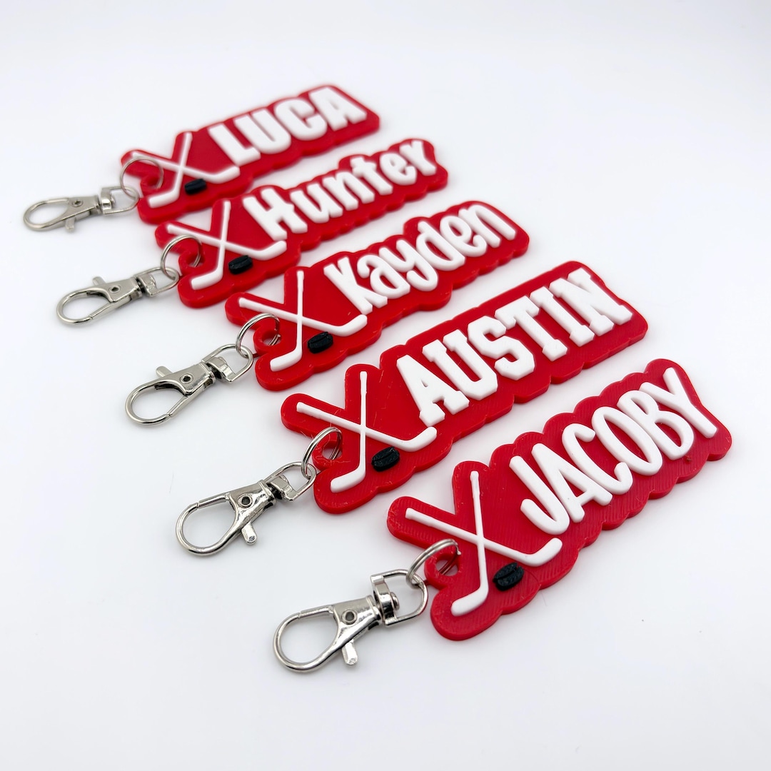 Personalized Hockey Name Tag Keychain | Sports Team Equipment Bag ...