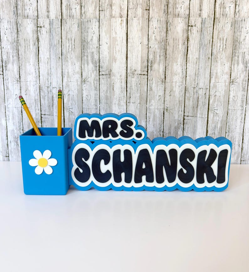 Personalized Desk Name Plate Pencil Holder | 3d Printed Office Desk ...