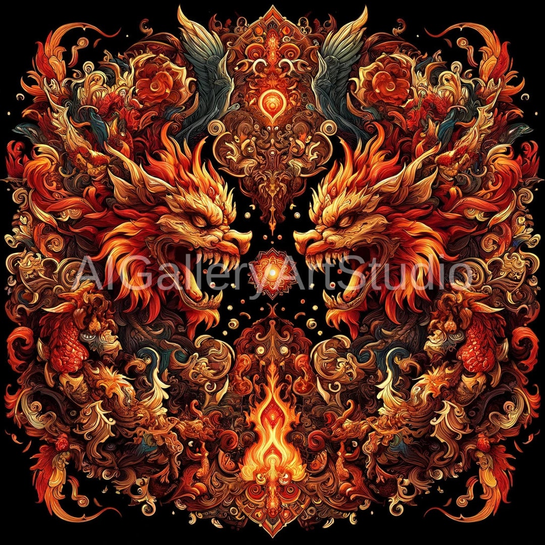 Mythical Beast Art Fiery Digital Download Fantasy Wall Decor Intricate ...