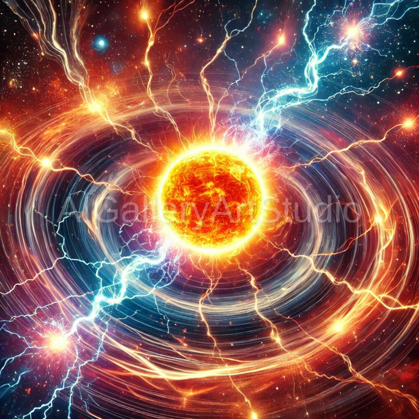 Set of 5 Images Vibrant Cosmic Art Collection: Fiery Star With Dynamic ...