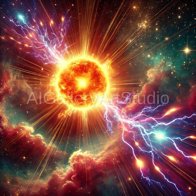 Set of 5 Images Vibrant Cosmic Art Collection: Fiery Star With Dynamic ...