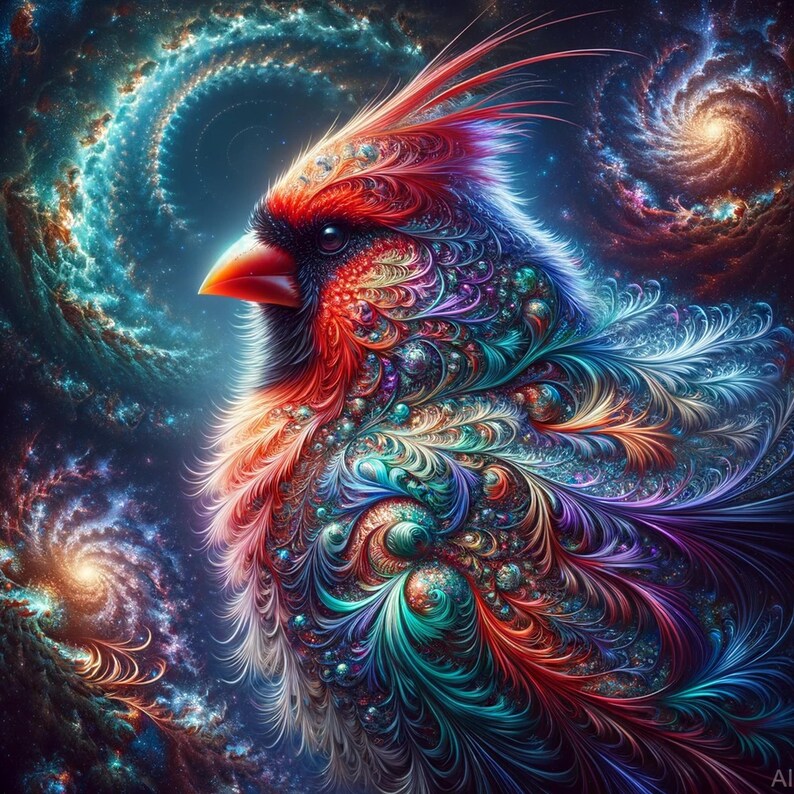 Cosmic Cardinal Art- Celestial Bird Digital Download - Set of 5 Images ...
