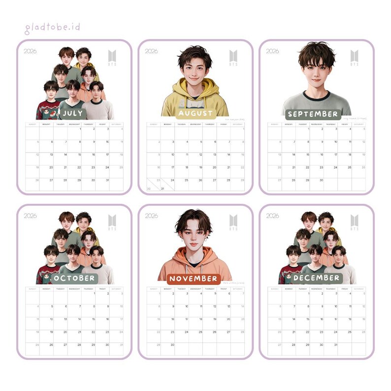 2026 Editable Calendar Template - K-pop BTS Theme (canva Digital ...