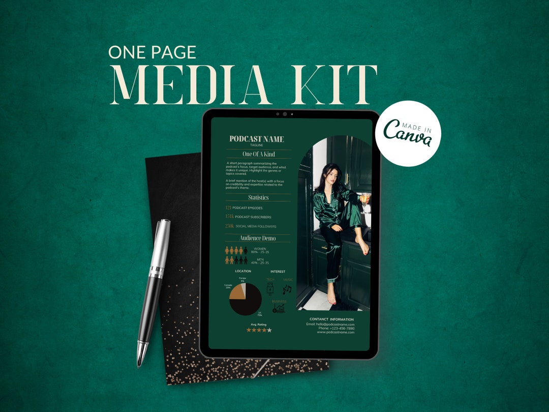 Custom Media Kit Template, One Page Press Kit, Press Kit Podcast, Canva ...