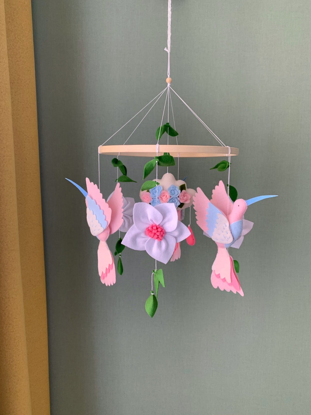 Baby Girl Mobile Crib, Birds and Flowers Baby Mobile, Girl Nursery ...