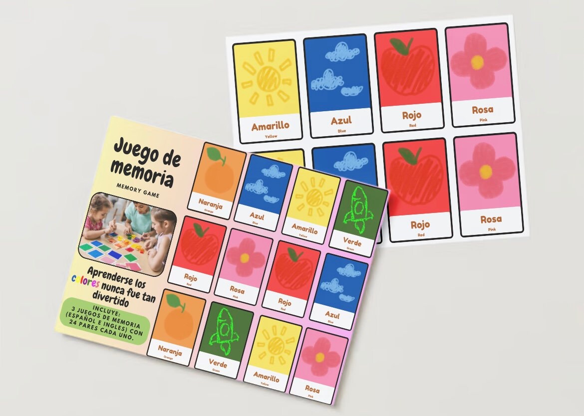 MEMORY GAME Learn Colors by Playing spanish and English Printable. 3 ...