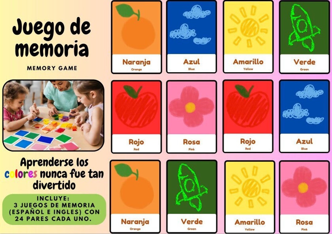 MEMORY GAME Learn Colors by Playing spanish and English Printable. 3 ...