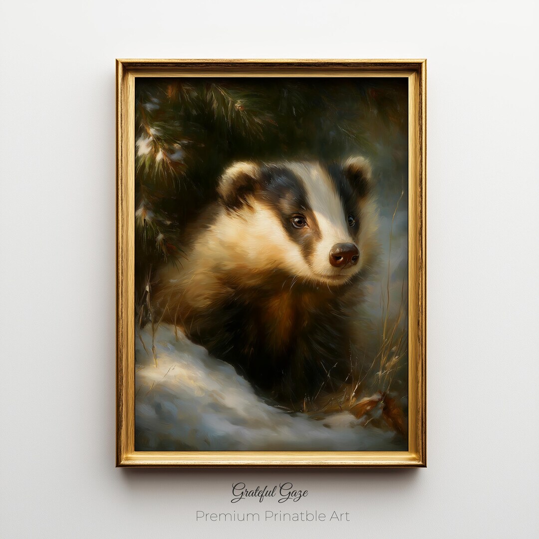 Rustic Badger Print, Printable Wildlife Art, Cozy Cottagecore Wall ...