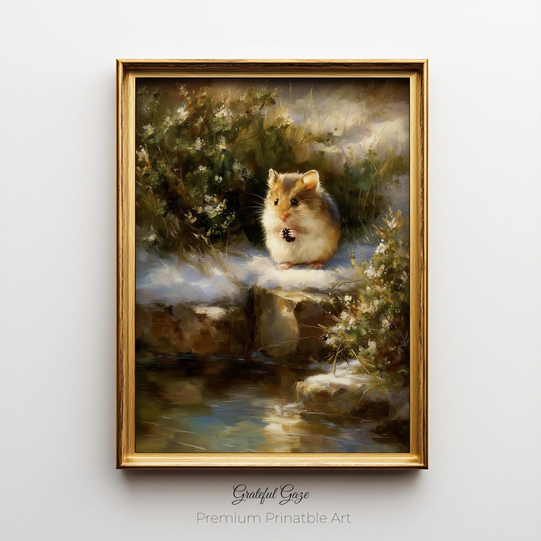 Rustic Cottagecore Field Mouse Printable Art - Tender Berry Scene, Cozy ...