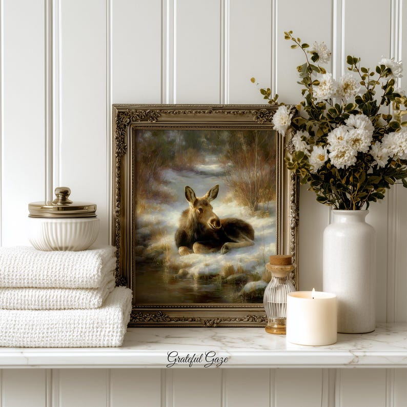 Moose Winter Landscape Print, Rustic Wildlife Art (digital Download) - Etsy
