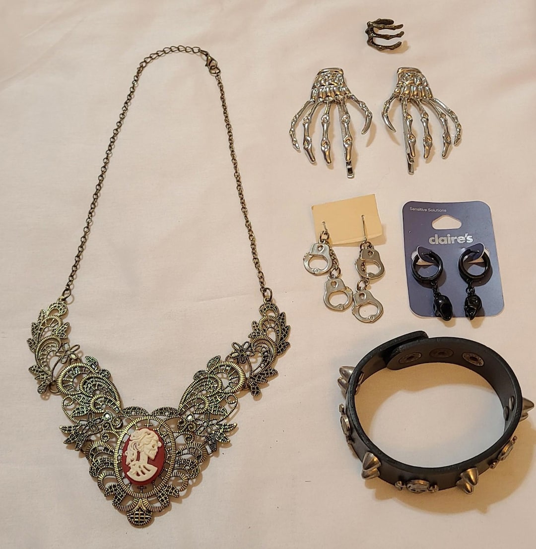 6pc Gothic Skeleton Cameo Jewelry Set Halloween Cosplay Steampunk Dark ...
