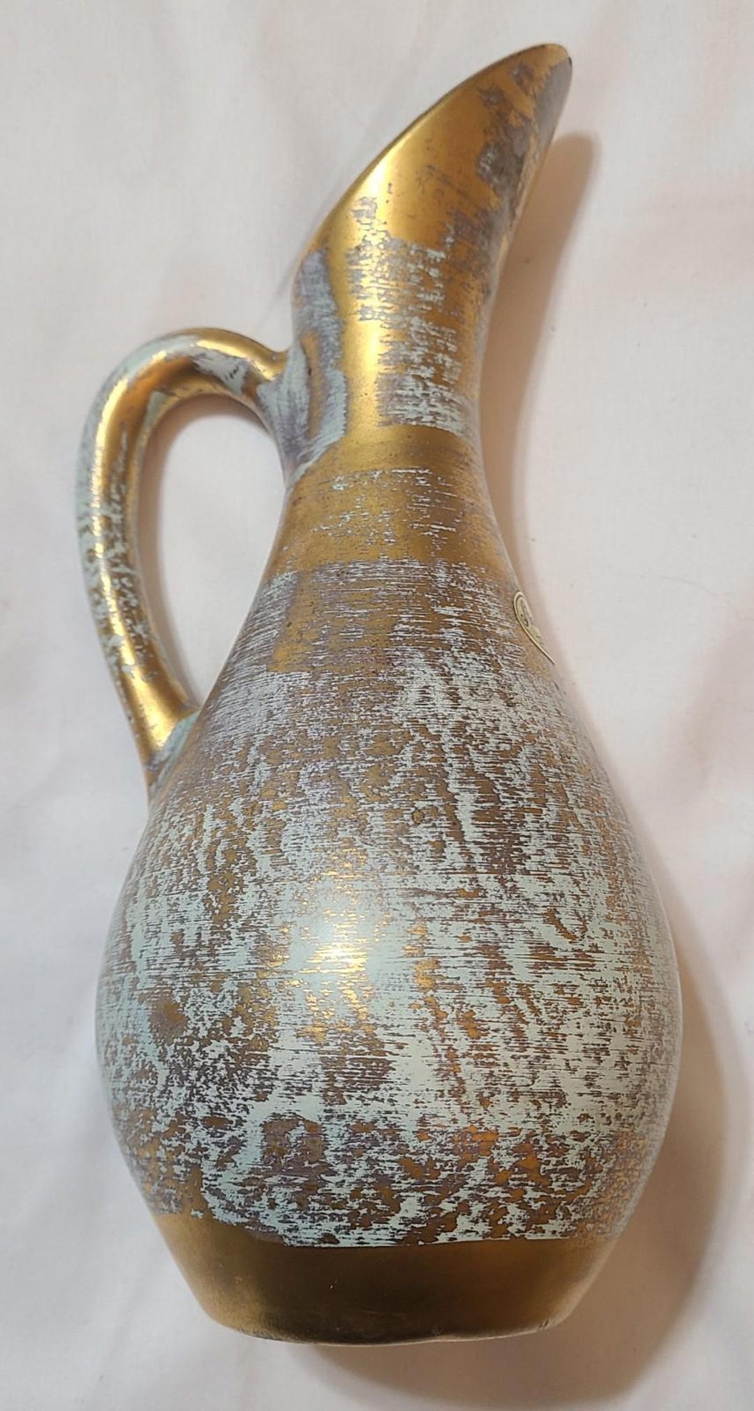 Vintage Stangl Pottery 4056 Hand Painted 22kt Antique Gold 8.5" Pitcher ...