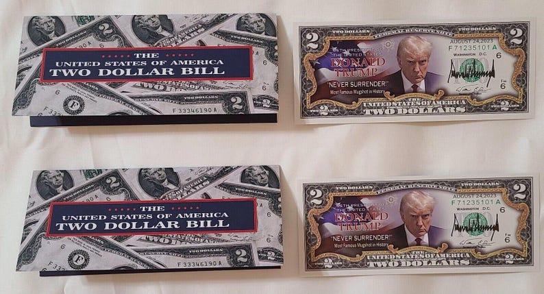 New Colorized 2 Dollar Bill, Donald Trump "never Surrender" Money ...
