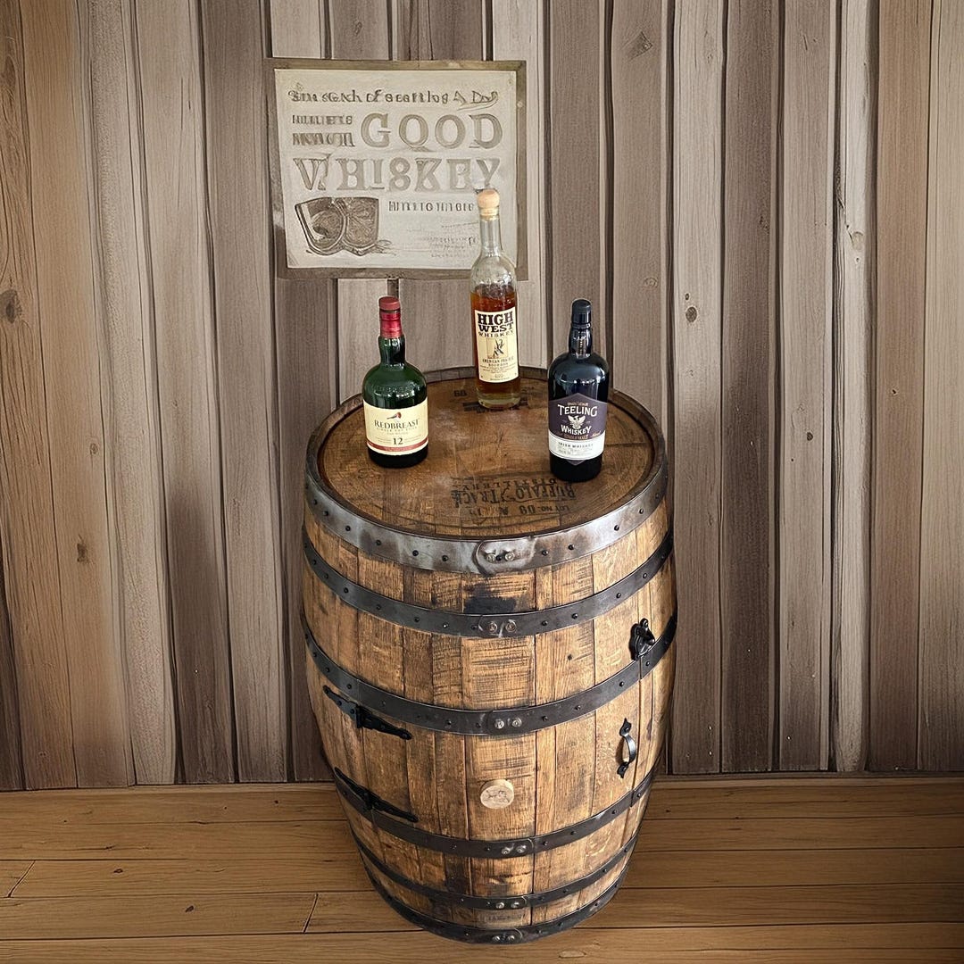 Open Whiskey Barrel Cabinet Whiskey Barrel Liquor Cabinet Bourbon ...