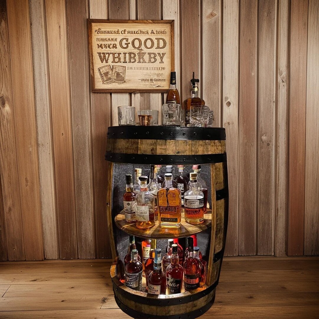 Open Whiskey Barrel Cabinet With Lights Built-in LED Lights Bourbon ...