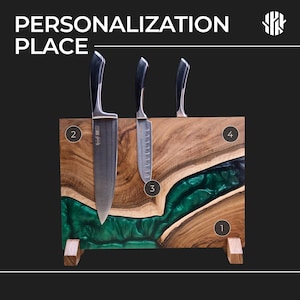 Personalized Wooden Knife Block, Magnetic Knife Board, Wood and Resin ...