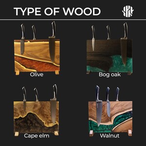 Cape Elm Wood Knife Stand, Handmade Wood and Epoxy Resin Knives Block, Magnetic Knife Organizer ...