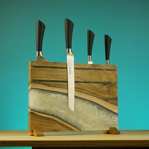 Personalized Wooden Knife Block, Magnetic Knife Board, Wood and Resin ...