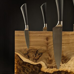 Cape Elm Wood Knife Stand, Handmade Wood and Epoxy Resin Knives Block, Magnetic Knife Organizer ...
