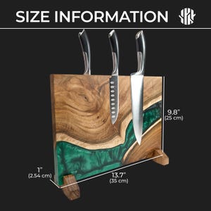 Personalized Wooden Knife Block, Magnetic Knife Board, Wood and Resin ...