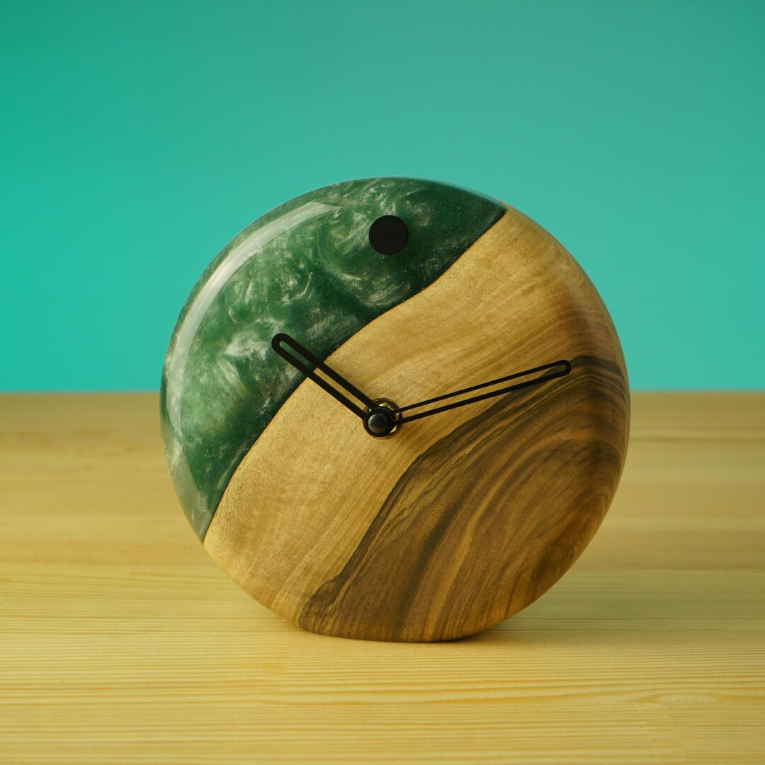 Wood Desk Clock, Wood Table Clock, Unique Wooden Table Clock, Epoxy Resin Desk Clock, Walnut ...
