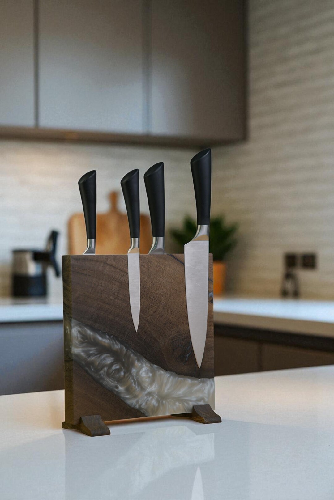 Bog Oak Magnetic Knife Holder: Epoxy Resin Kitchen Organizer - Etsy