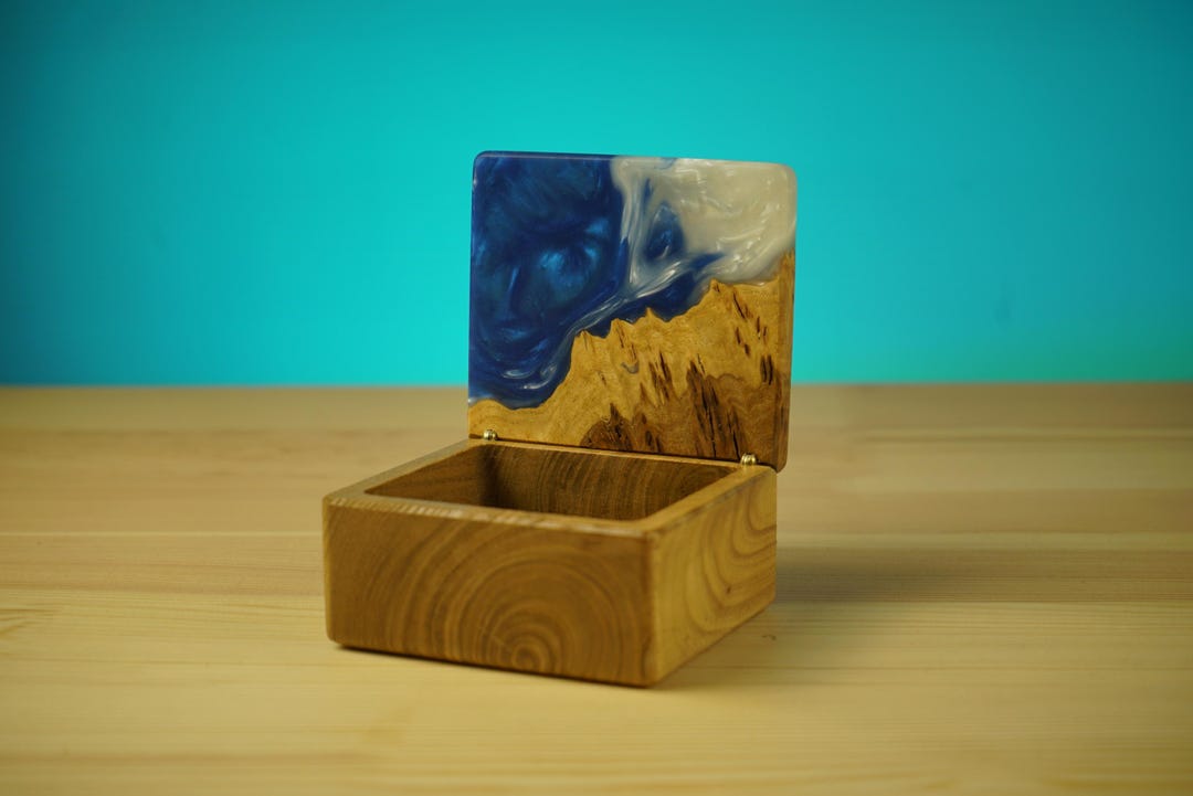 Handmade Ocean Wave Jewelry Box: Cape Elm Wood & Epoxy Resin - Etsy