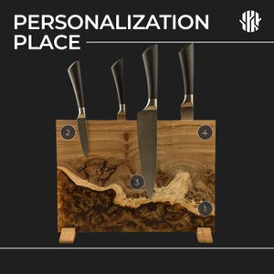 Cape Elm Wood Knife Stand, Handmade Wood and Epoxy Resin Knives Block, Magnetic Knife Organizer ...