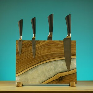 Personalized Wooden Knife Block, Magnetic Knife Board, Wood and Resin ...