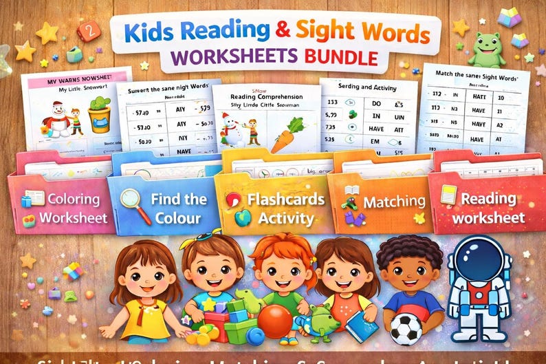 Sight Words Worksheets Bundle | Reading, Coloring, Matching (PDF ...