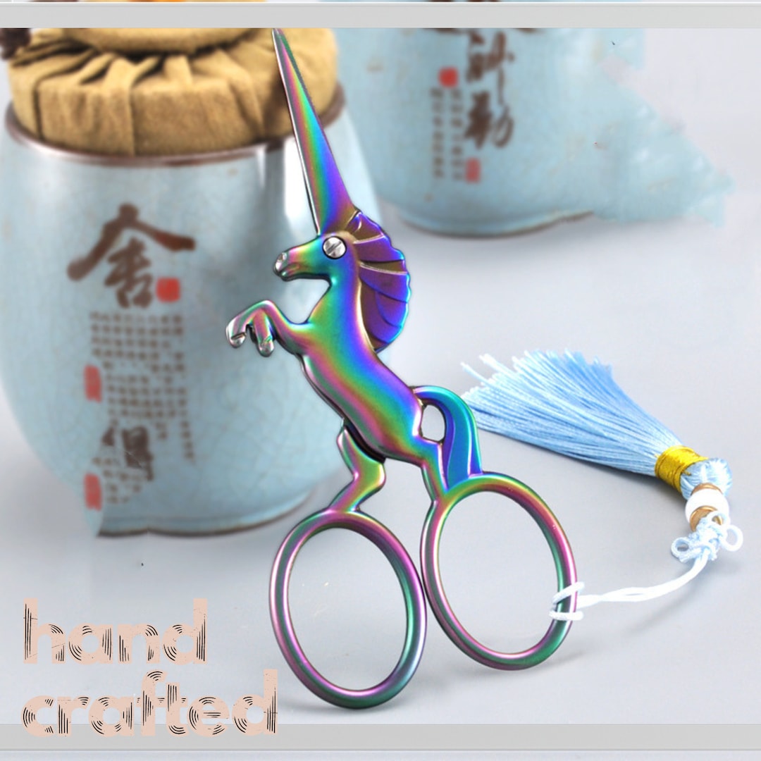 Iridescent Unicorn Embroidery Scissors Rainbow Metal Fine Tip Sewing Scissors Colorful Unicorn ...