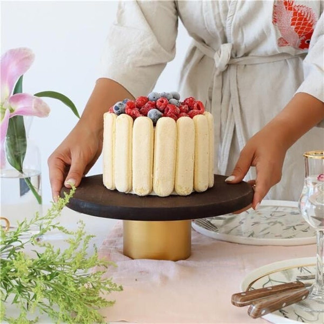 Wooden Cake Stand With Golden Leg - Etsy