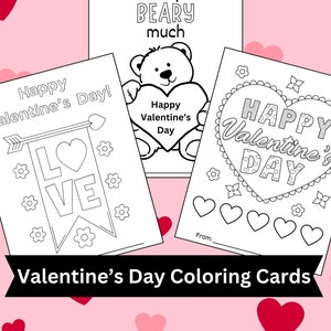 Kids Valentine's Day Coloring Printable Cards - Etsy
