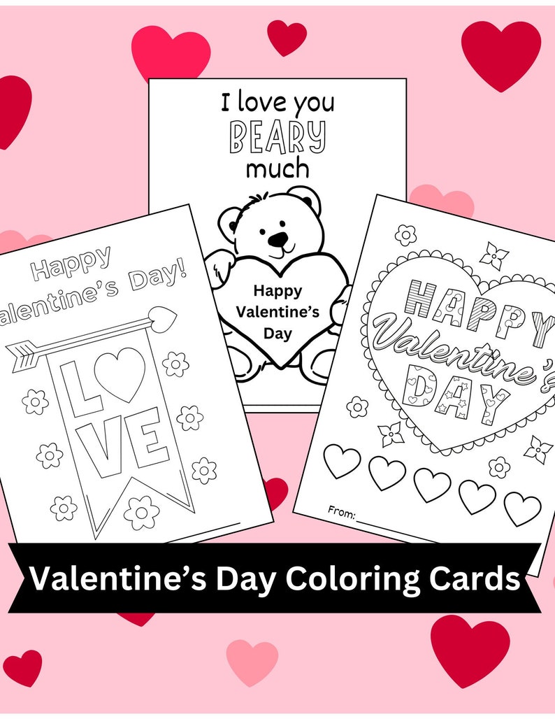 Kids Valentine's Day Coloring Printable Cards - Etsy