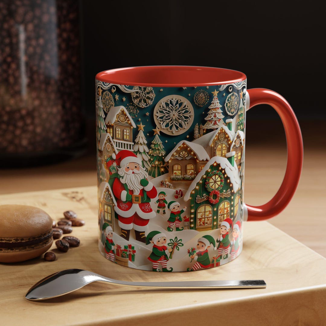 Santa Claus & Elves Mug: Cozy Christmas Village, Festive Winter Cup - Etsy