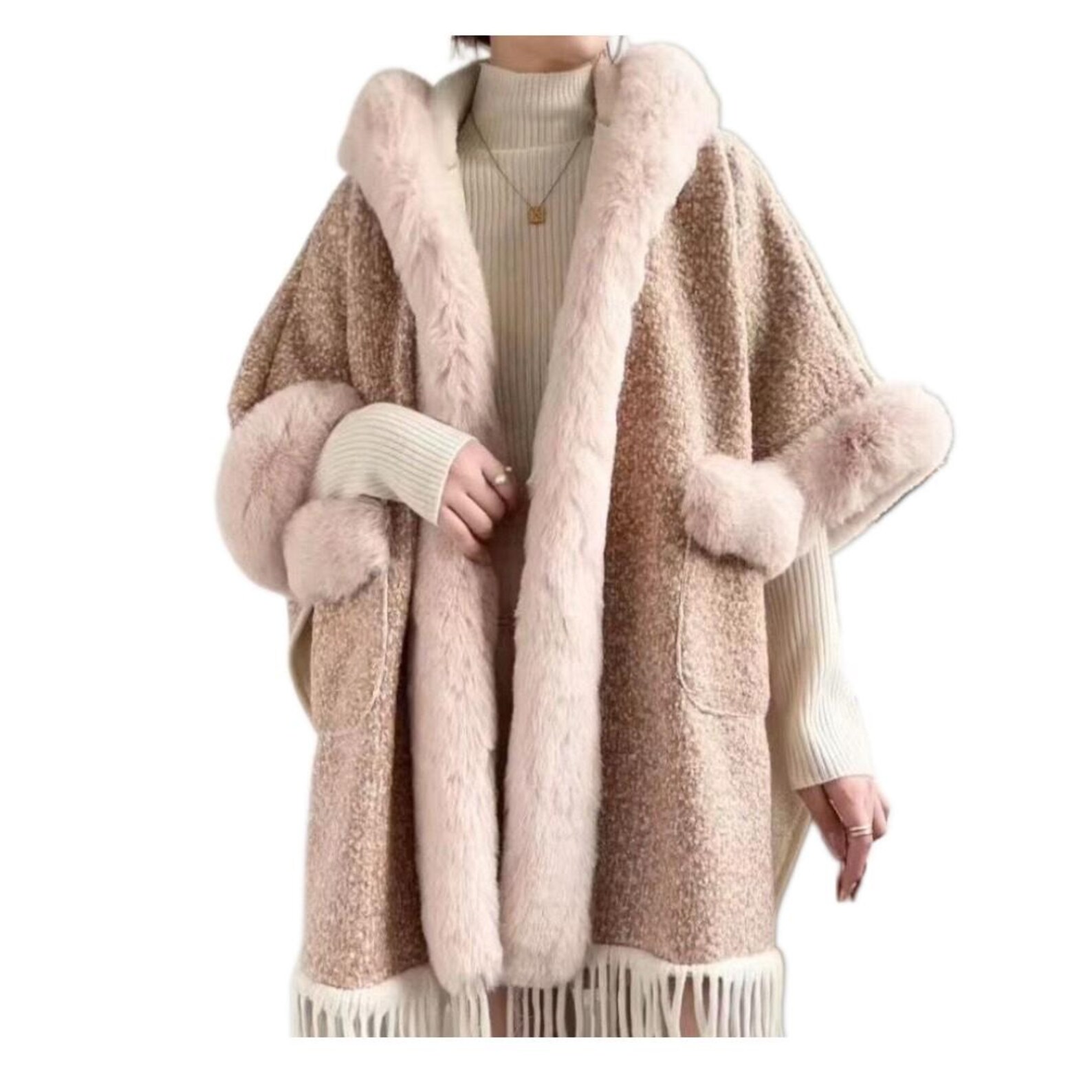 Elegant Winter Wonderland Cape With Hoodie in Blush. Ideal Christmas ...