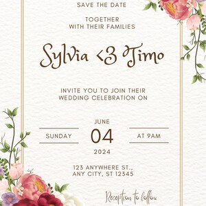 Red Flower Wedding Invitation - Etsy