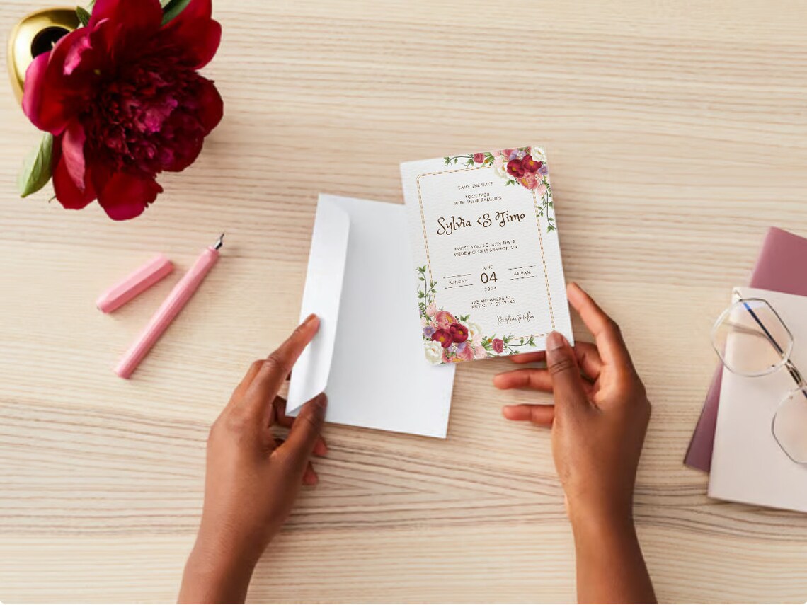 Red Flower Wedding Invitation - Etsy