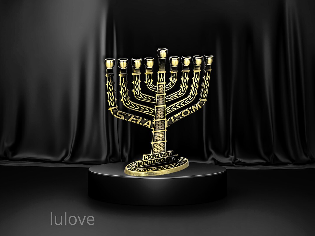 Yellow Bronze 9-branch Knesset Menorah Featuring Israeli Symbols and ...