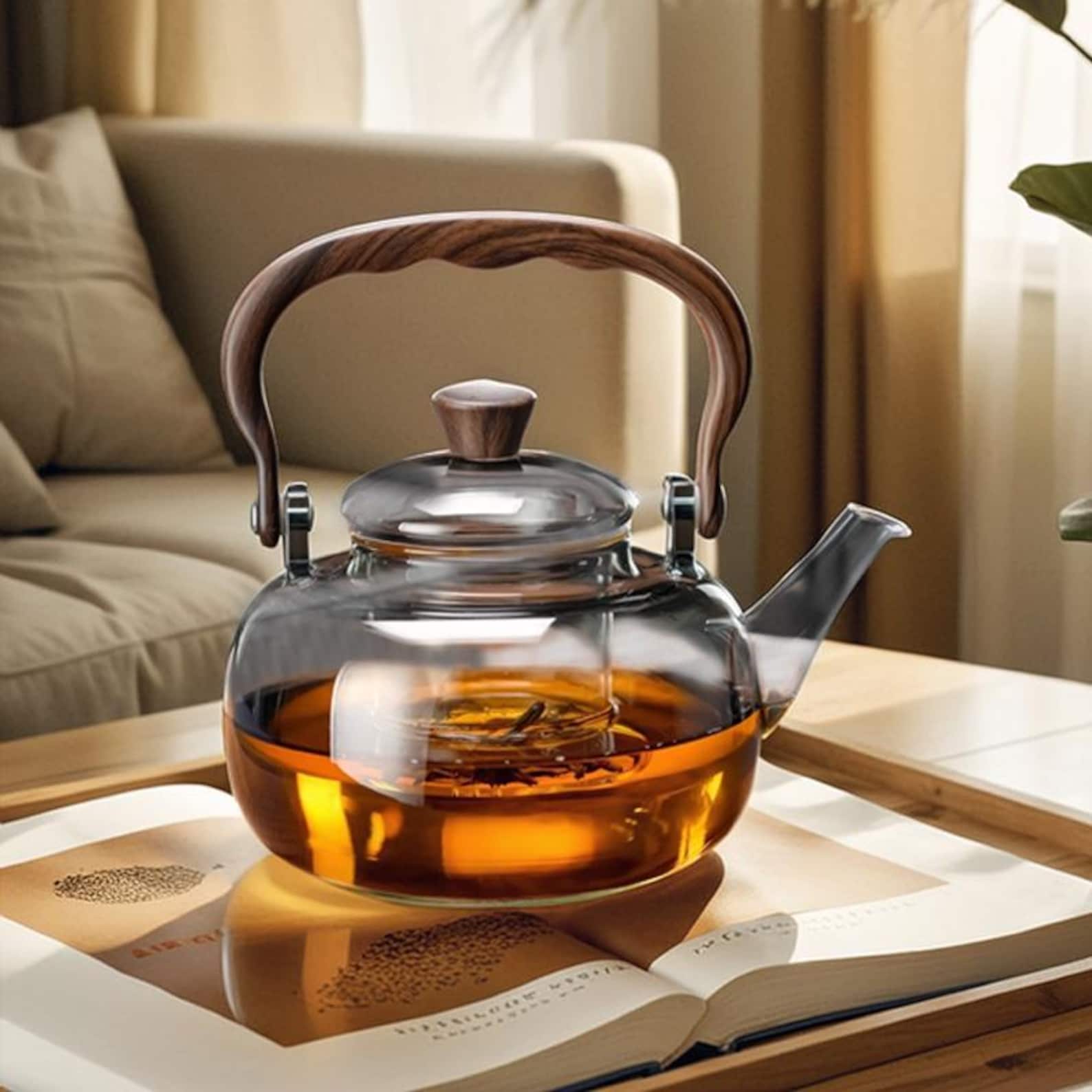 Hand Blown Glass Teapot, Tea Water Separation Teapot, Stovetop Safe ...