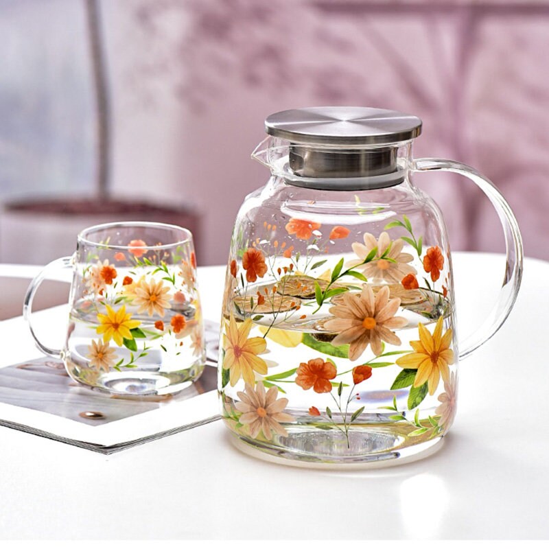 Daisy Glass Tea Set,stovetop Safe Teapot,bblown Glass Teapot,large ...