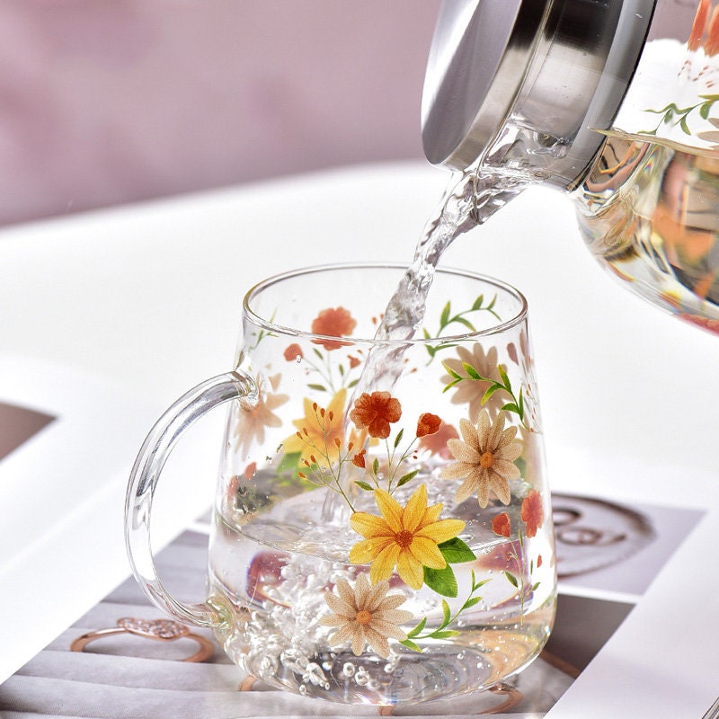 Daisy Glass Tea Set,stovetop Safe Teapot,bblown Glass Teapot,large ...