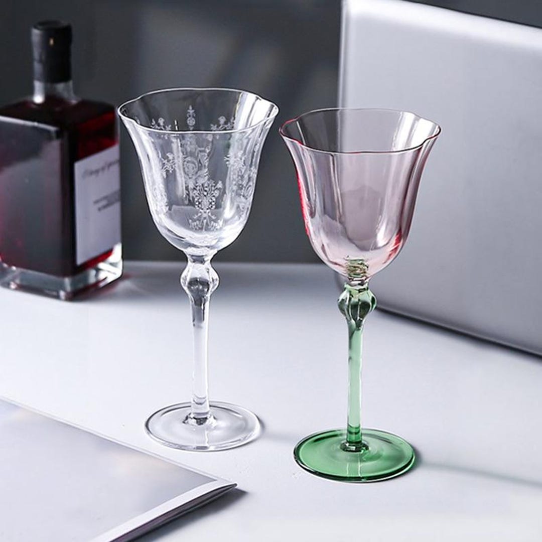 Vintage Flower Wine Glasses, Flower Shaped Goblets, 2-pack of Red Wine ...