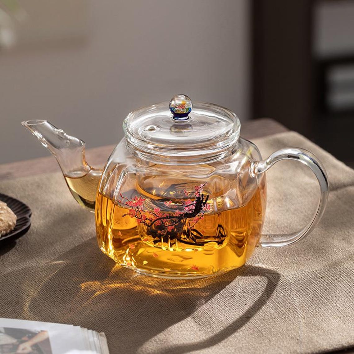 Plum Blossom Glass Teapot: Stovetop Safe With Infuser (16oz) - Etsy