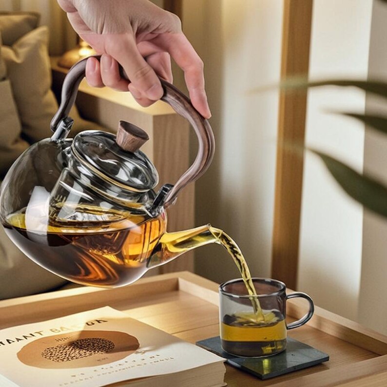 Hand Blown Glass Teapot, Tea Water Separation Teapot, Stovetop Safe ...