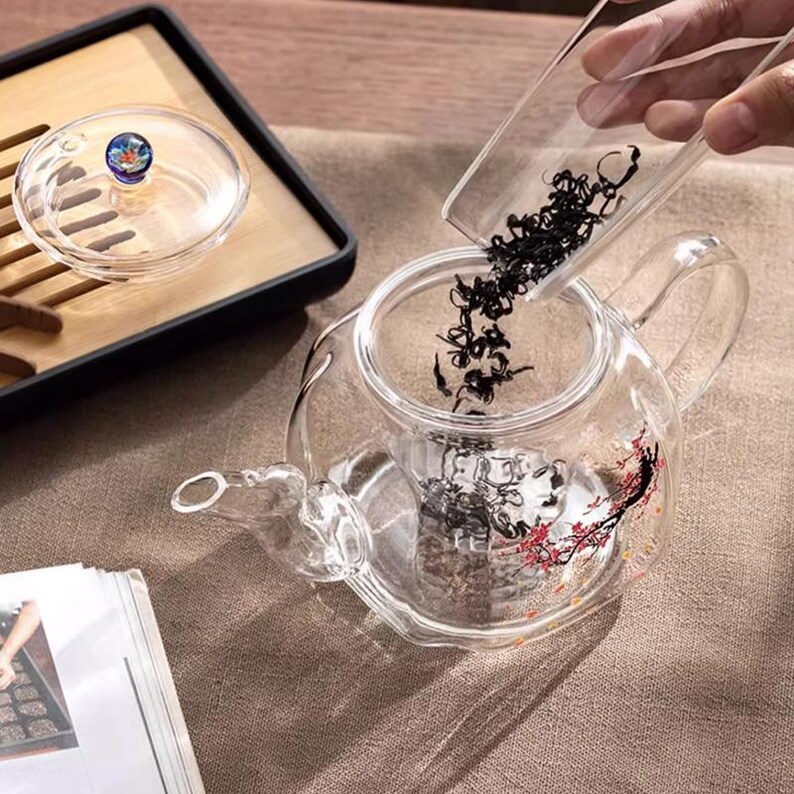 Plum Blossom Glass Teapot: Stovetop Safe With Infuser (16oz) - Etsy