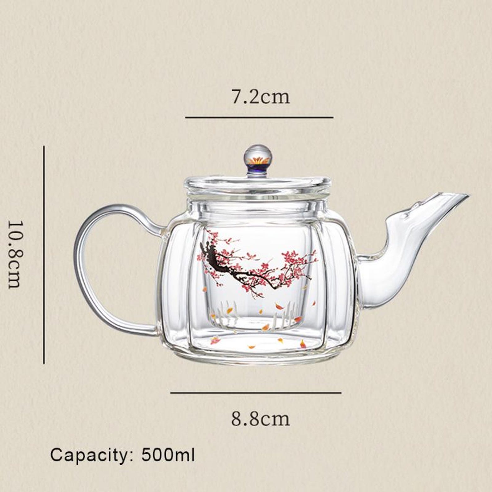 Plum Blossom Glass Teapot: Stovetop Safe With Infuser (16oz) - Etsy