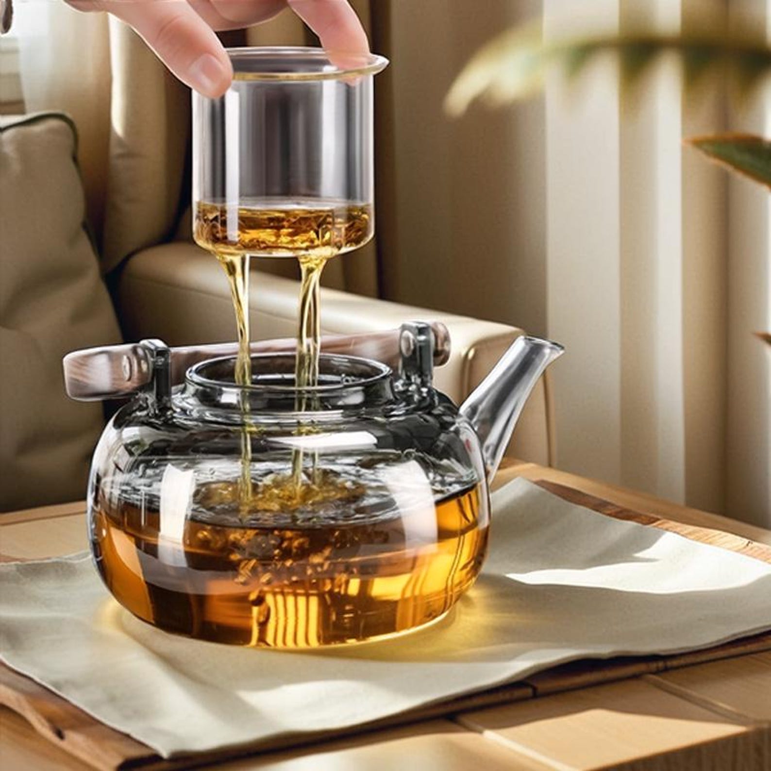 Hand Blown Glass Teapot, Tea Water Separation Teapot, Stovetop Safe ...